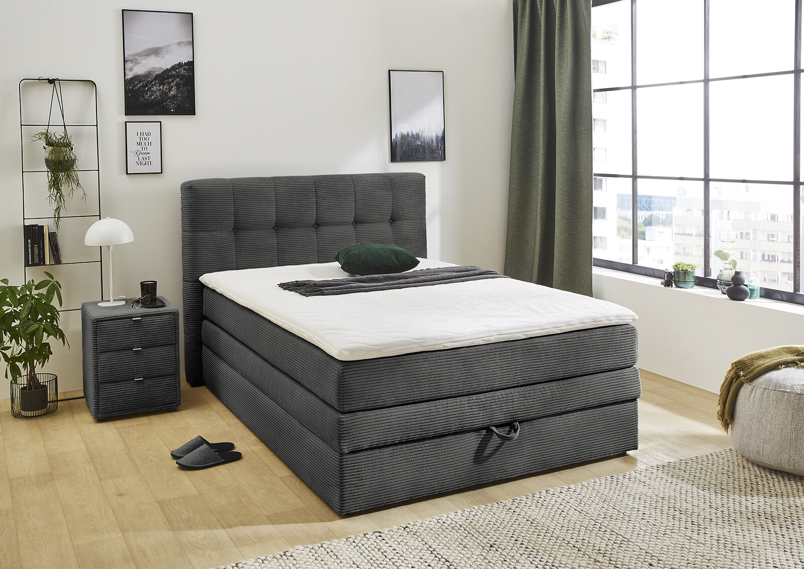Boxspringbett, Amy | Dunkelgrau | 140x200cm | 154x217cm | 913008089000